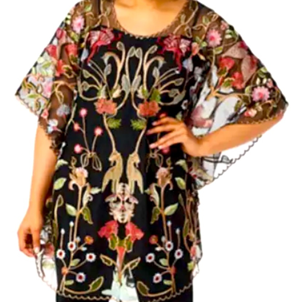 Tolani Collection Embroidered Mesh Caftan Tunic - Gem